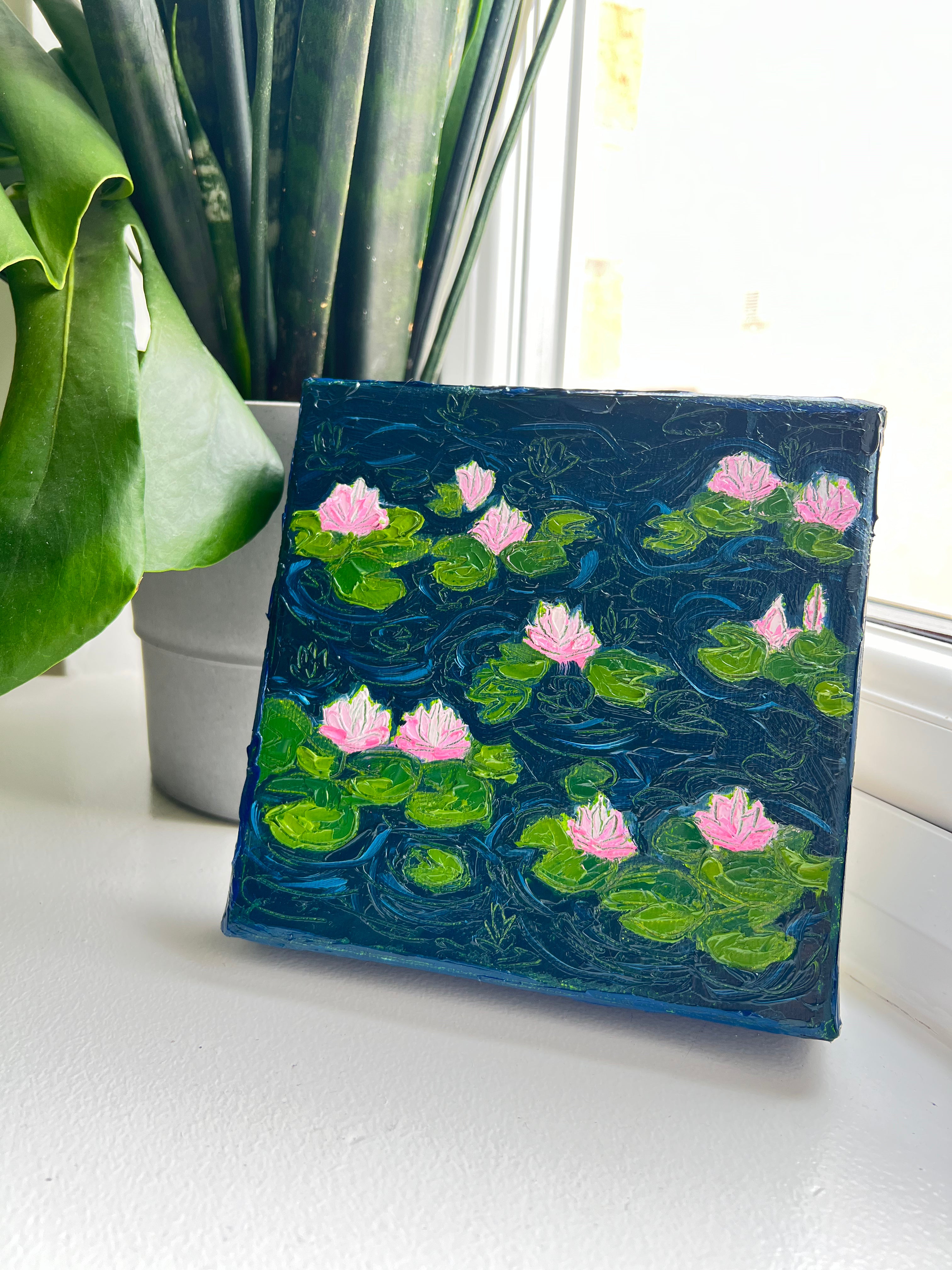 Pink water lilies - 6" x 6" – Anusha Pala Fine Art